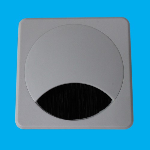 4x Grey Square 80mm Computer Desk Brush Grommet, Outlet Wire Hole Cover ...