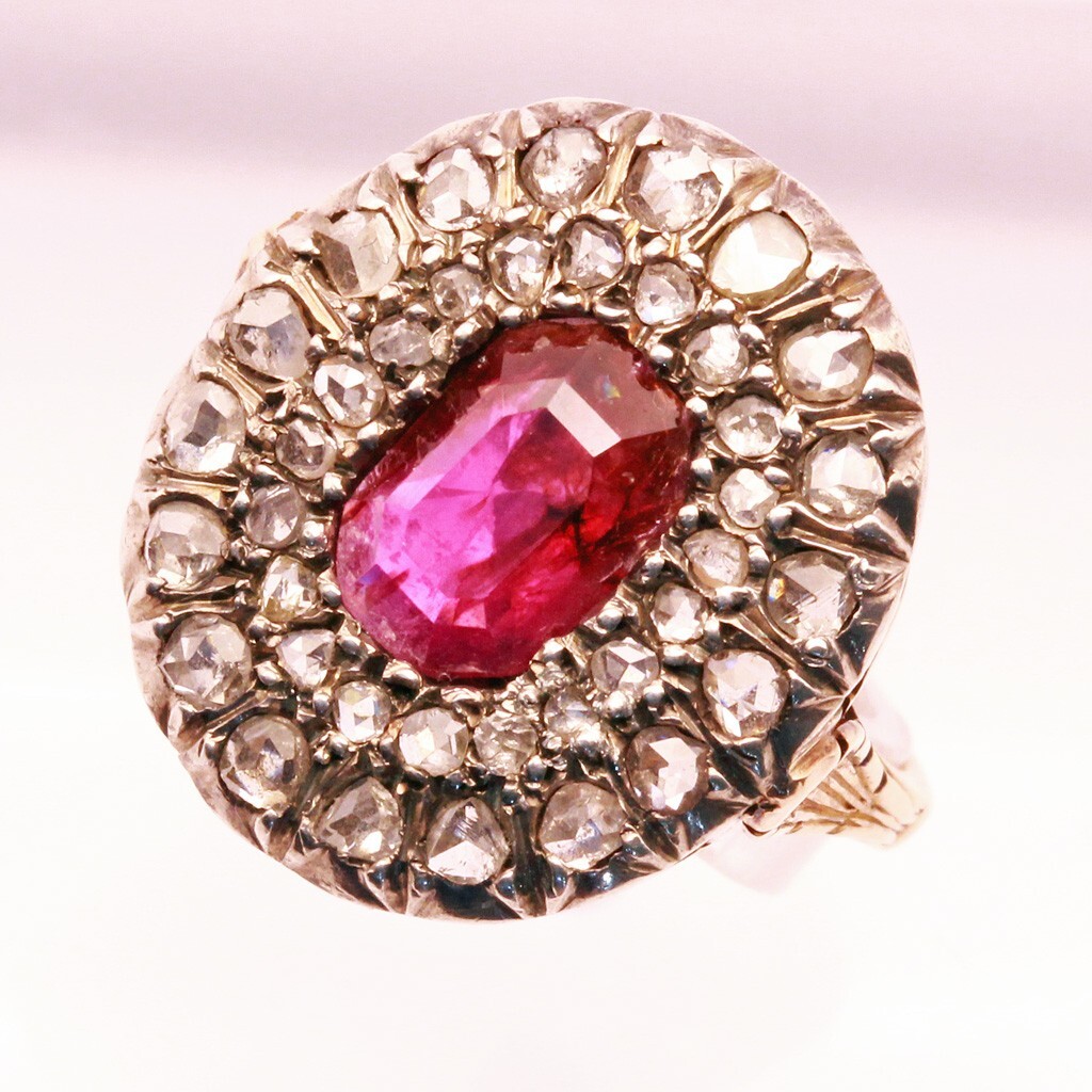Antique Victorian Ring Ruby Diamonds 18k Gold Silver … - Gem