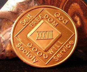 Narcotics Anonymous 38 Year Clean Bronze Recovery Medallion Coin Chip ...