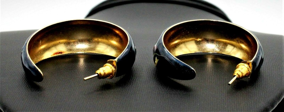 3970~Goldtone Multicolor Blue Swirl Enamel HOOP Pierced Earrings** | eBay