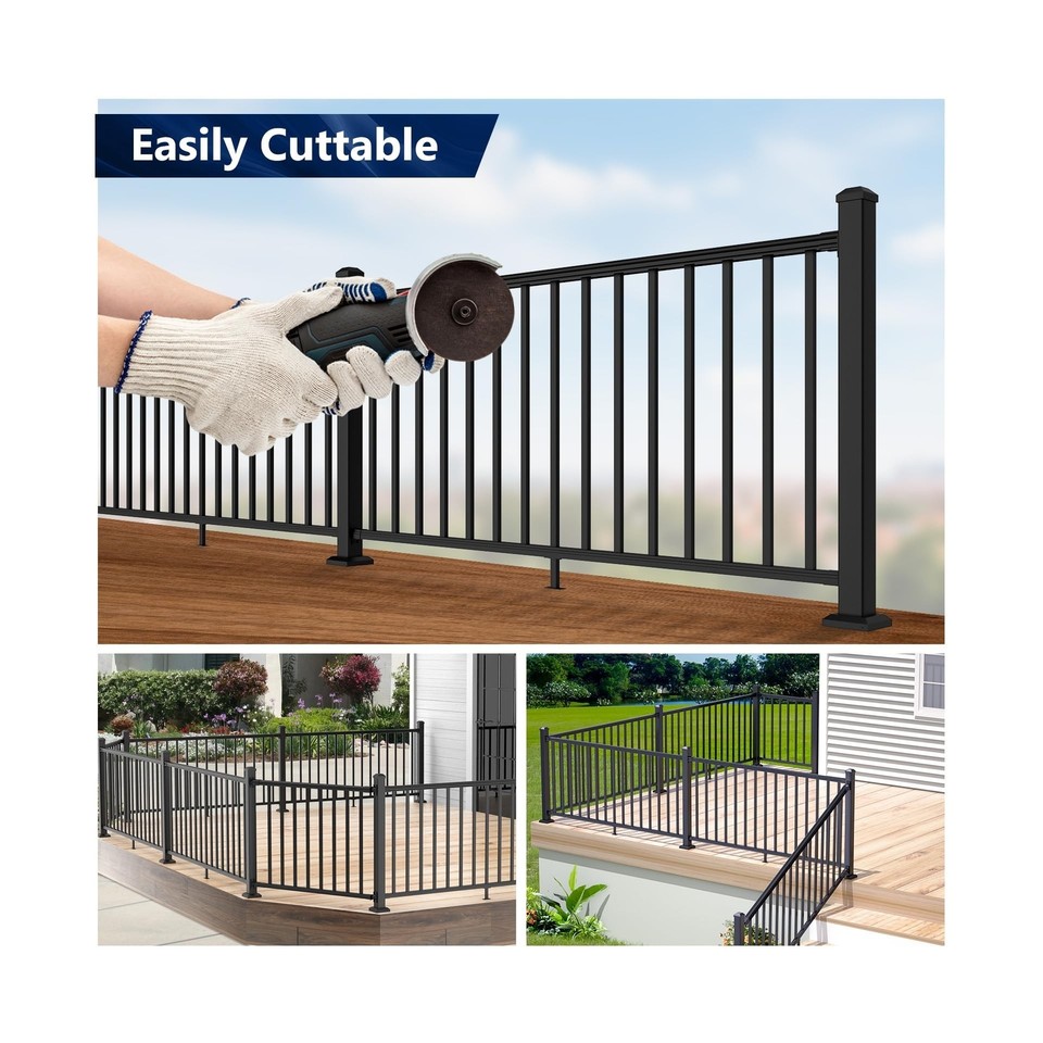 36 in. H x 12 ft. W Porch and Deck Railing Kit, Aluminum Railing Kit ...
