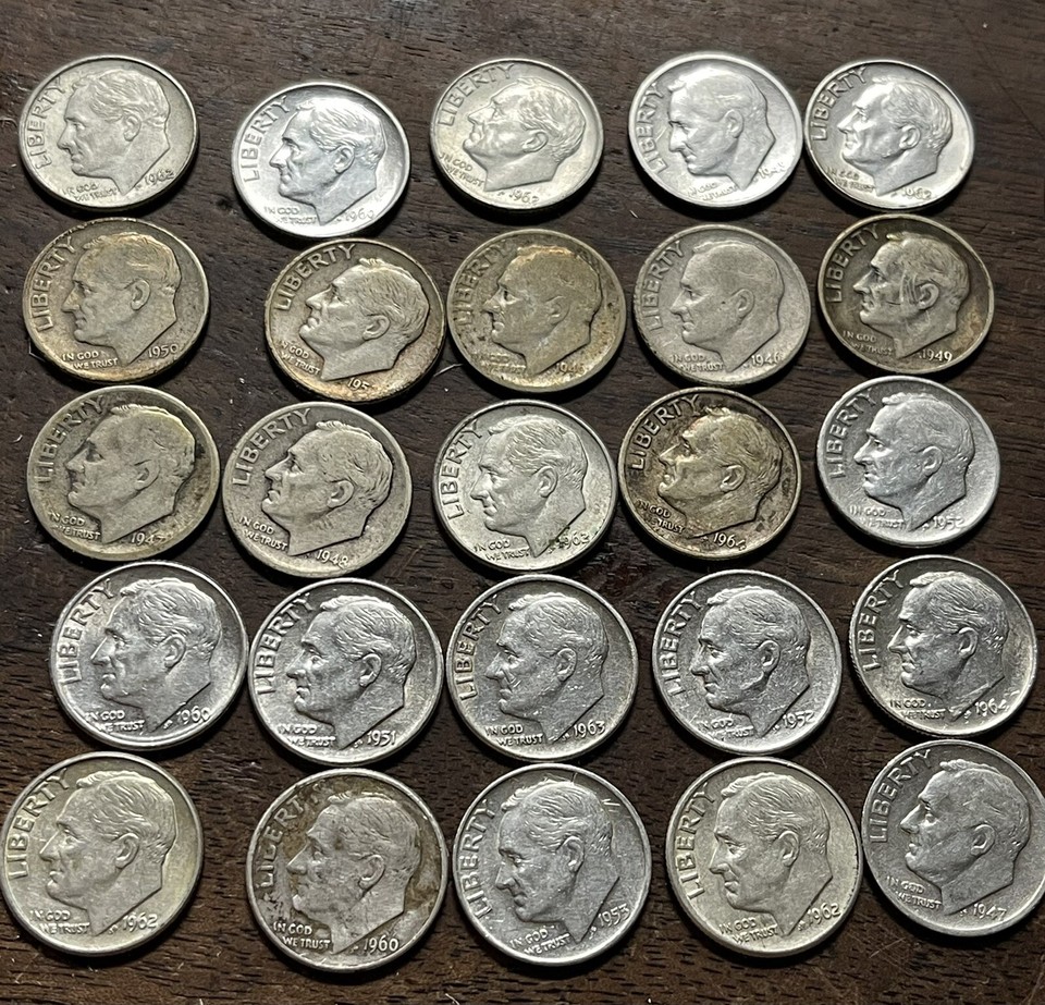 lot of silver Dimes And Silver Quarters..25 Silver Dimes And 5 Silver ...