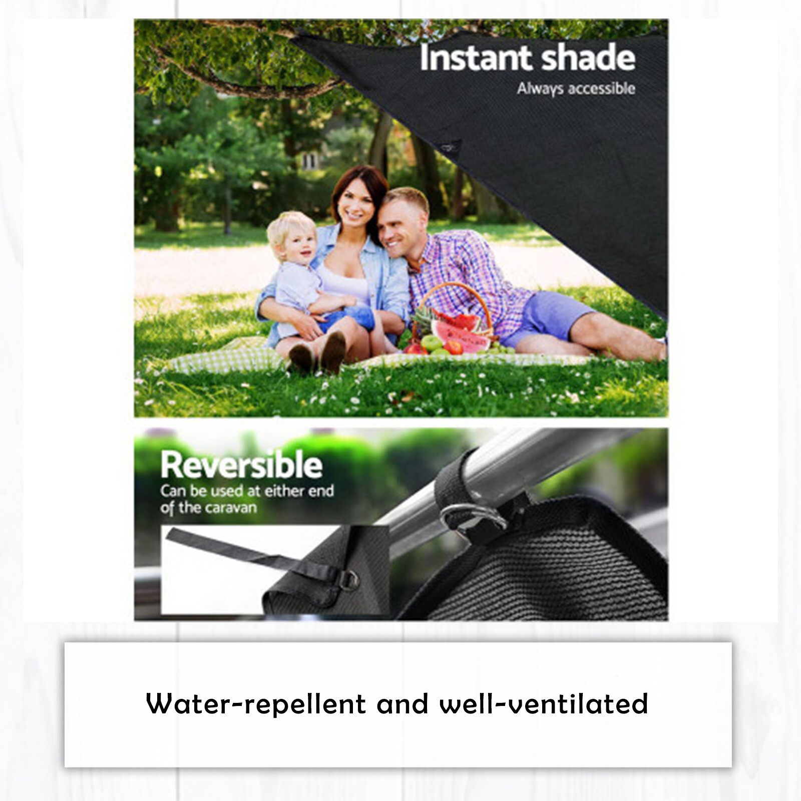 Black Caravan End Wall Privacy Screen RV Sunscreen Sun Shade Roll Out ...