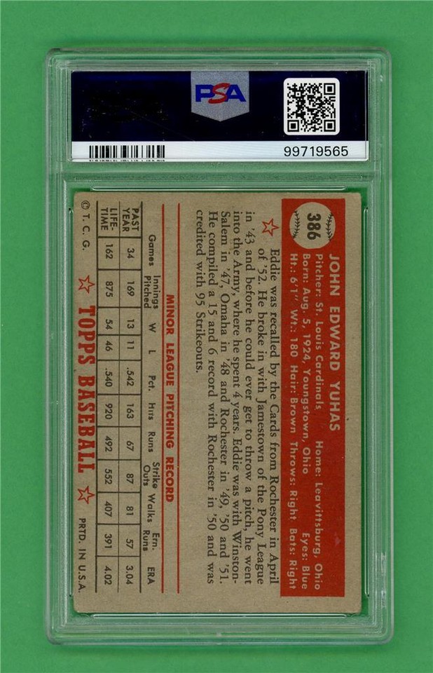 1952 Topps #386 Ed Yuhas ** PSA VG 3 ** Cardinals High Number old ...