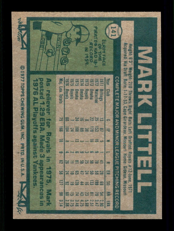 1977 Topps #141 Mark Littell | eBay