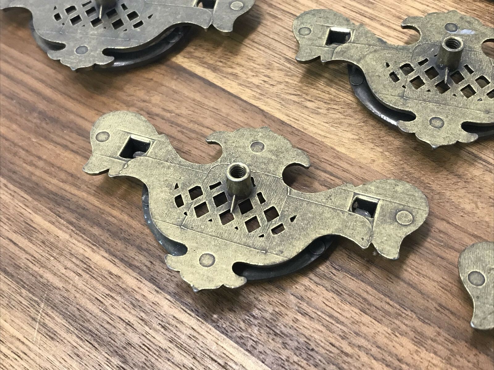 Vtg Antique Brass Drawer Pulls Drop Bail Bat Wing MCM Dresser Handle ...