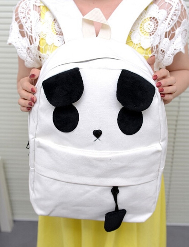 Cute Fluffy Lovely Panda Canvas Backpack Schoolbag Mini messenger Bag ...