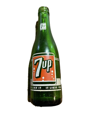 Vintage 7-Up Soda Bottle Duraglass Green Glass Bubbles Logo 7 oz ...