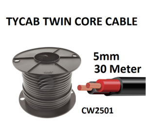 TYCAB 5mm TWIN CORE CABLE RED BLACK W/ BLACK SHEATH 30m (37/0.32 ...