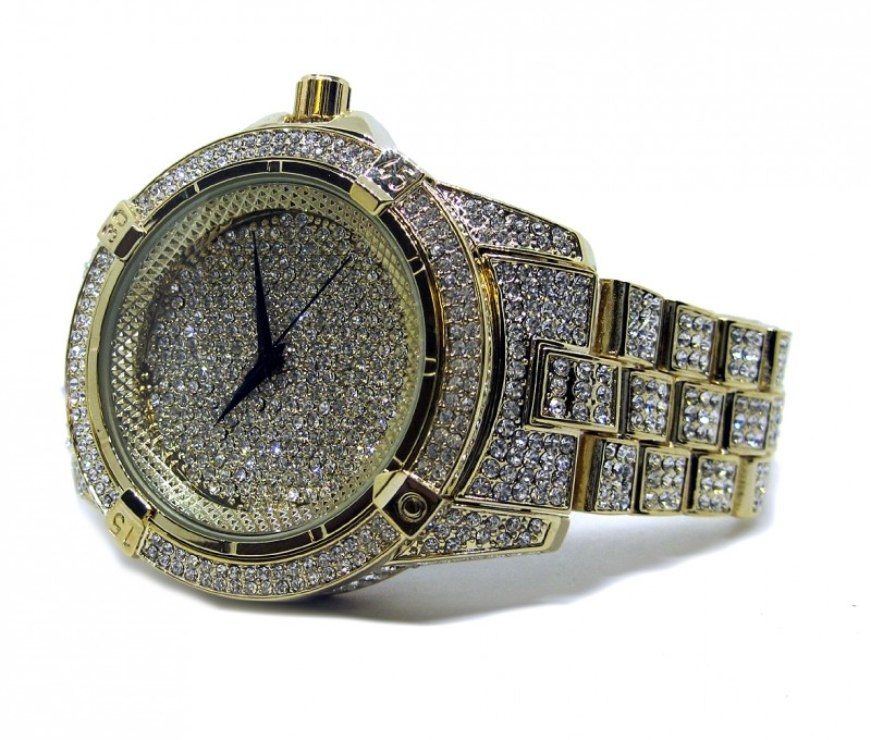 Mens Hip Hop 14K Gold Plated Alloy Quavo Iced Bling Cubic Zirconia ...