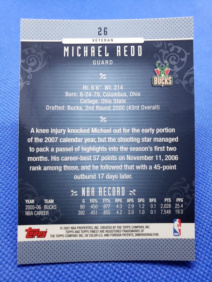2006 Topps Finest MICHAEL REDD Basketball card MILWAUKEE BUCKS Ohio ...