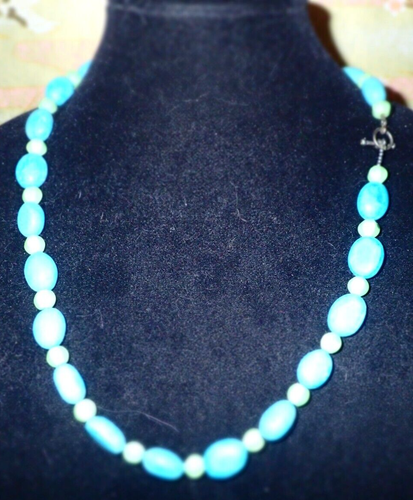 Green Gaspeite and Blue Howlite "Turquoise" Necklace, 925 clasp | eBay
