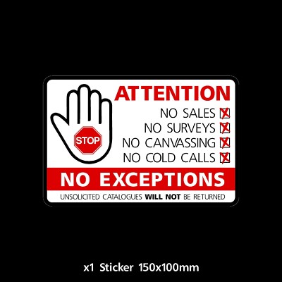 Stop Cold Calling Door Sticker No Canvassers Sign - 150mm x 100mm ...