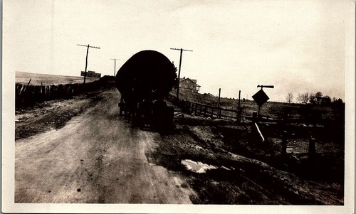 c1930 EARLY FARM TRACTOR PULLING HUGE TANK DIRT ROAD SIGNS PHOTOGRAPH ...