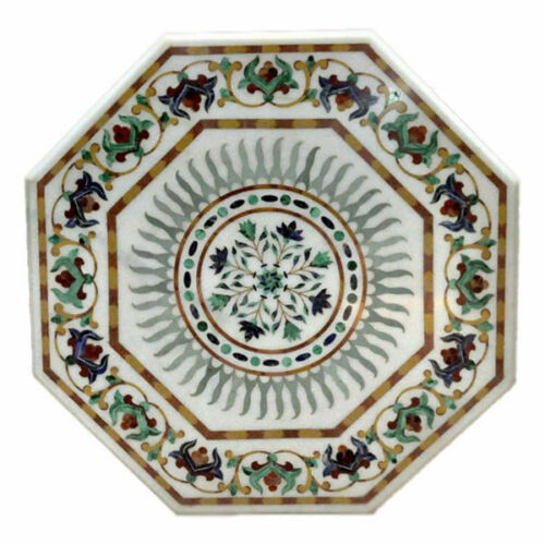 18'' white Marble table Top center corner lapis malachite inlay decor ...
