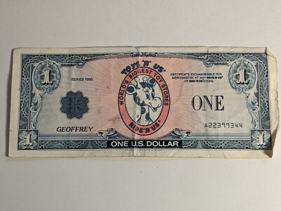 1990 TOYS "R" US GEOFFREY MONEY $1 ONE US DOLLAR CERTIFICATE VINTAGE ...