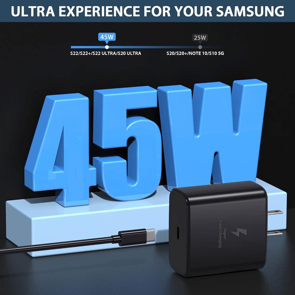 45W PD Fast Wall Charger+Type-C Cable For Samsung Galaxy S23 S22 S21 ...