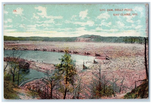 c1910 Log Jam Dells Pond Eau Claire Wisconsin WI Antique Posted ...