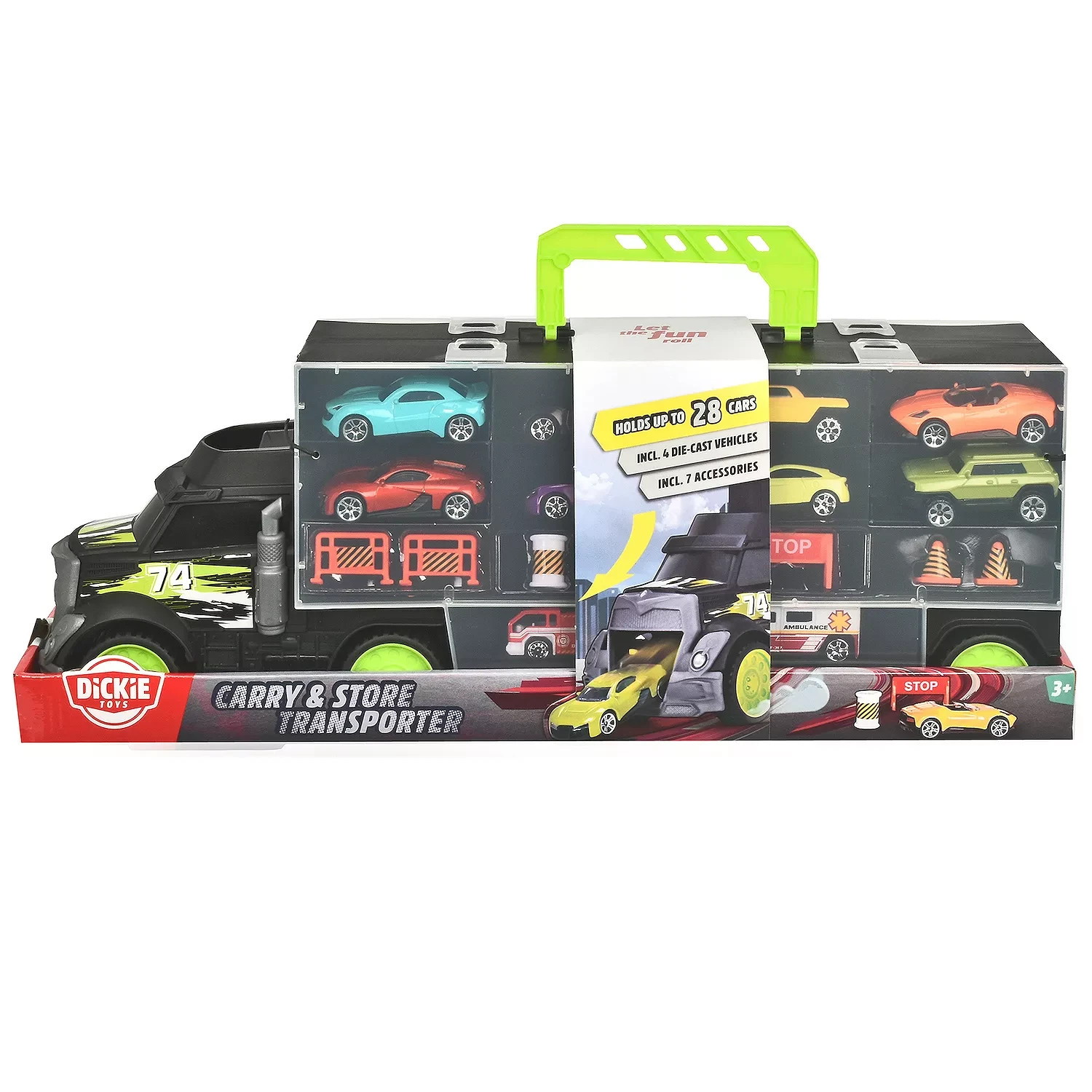 Dickie Toys Truck Carry Case & Store Transporter with 4 Die-Cast ...