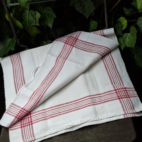 Antique Large Handwoven Linen Towel Red Stripes German 1880 Table ...