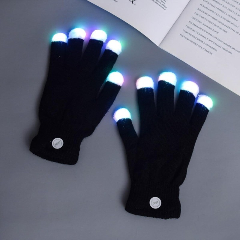 LED Gloves Light Up Flashing Glow Fingertips Different Finger Tips ...