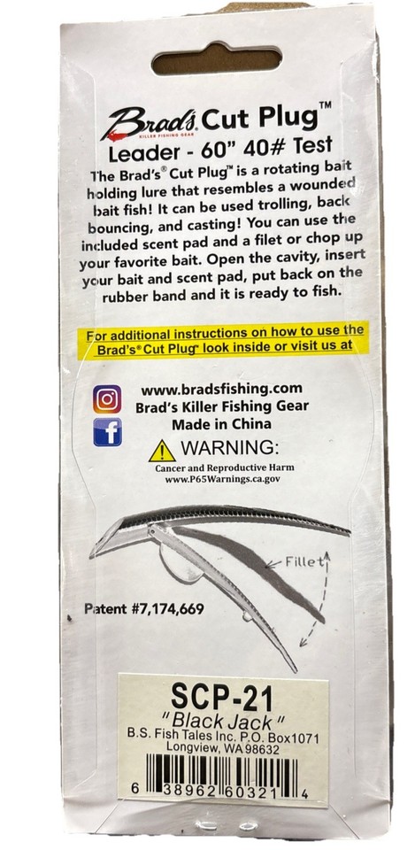 Brad's Super Bait Cut Plug Rigged ~ UV Reflective BLACK JACK 4" SCP-21 ...