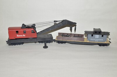 HO scale Tyco Santa Fe Ry operating crane tender caboose car train set ...