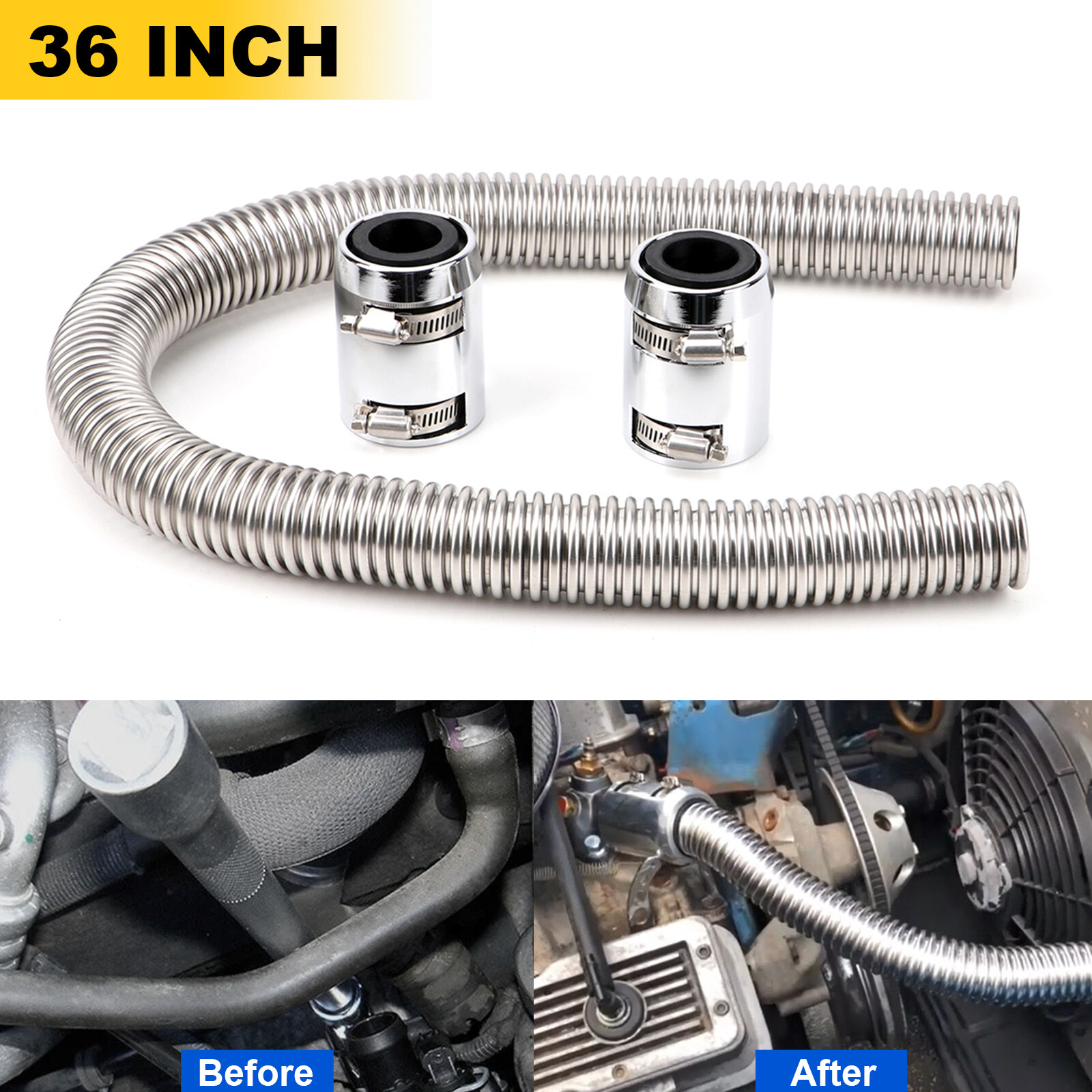 Flexible Radiator Hose 36" Stainless Steel Universal Coolant Water Hose ...