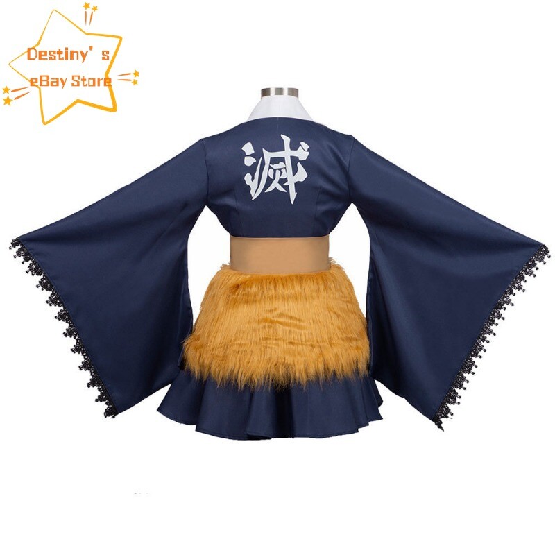 Hashibira Inosuke Women Costume Demon Slayer Cosplay Maid Skirt Kimono ...