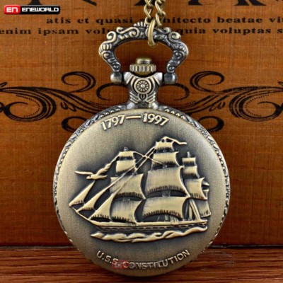Bronze USS Constitution Sailing Boat Pocket Watch Retro Quartz Pendant ...