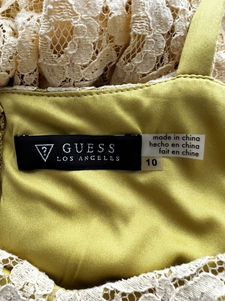Guess Women’s Yellow Floral Lace V-Neck Fit & Flare Dress Size 10 | eBay