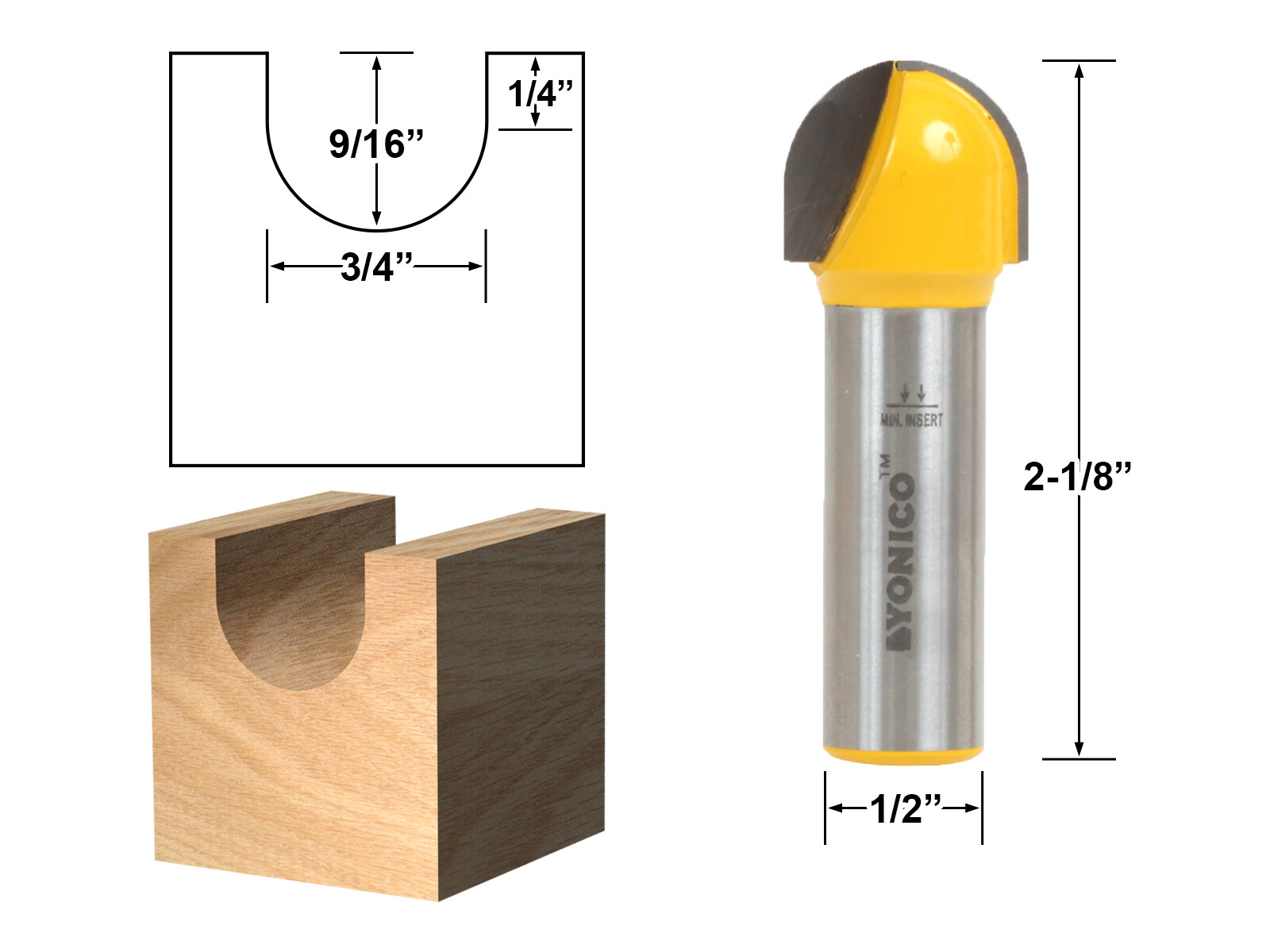 3/4" Diameter Core Box Router Bit - 1/2" Shank - Yonico 19103 | eBay