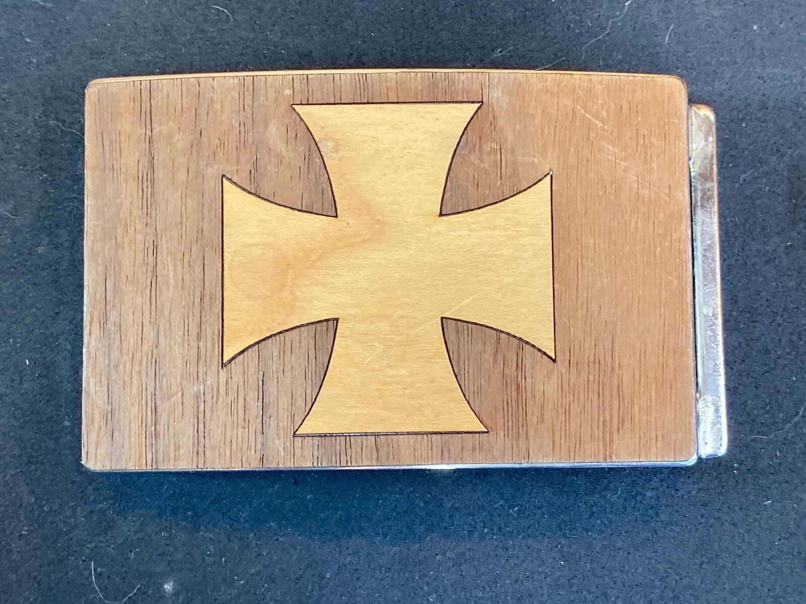 Vintage? Wood Layered Iron Cross Belt Buckle - Gem