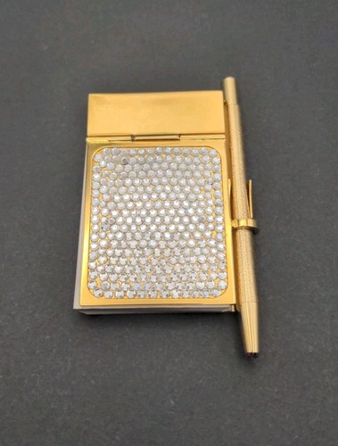 Judith Leiber Mini Note Pad w Pen Clear Swarovski Crystals Gold Tone ...