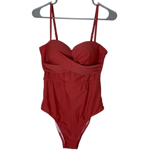 NWT Cupshe Womens Twist-Front One-Piece Swimsuit M Cutout Back Rust ...