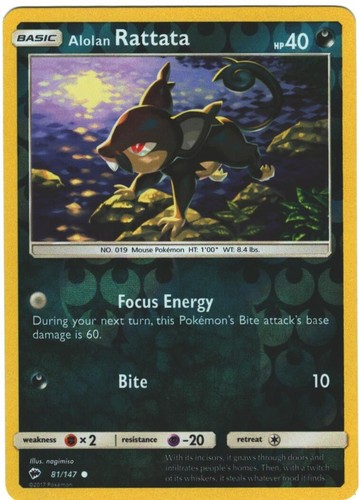 Alolan Rattata 81/147 Burning Shadows Reverse Holo Common Pokémon TCG ...