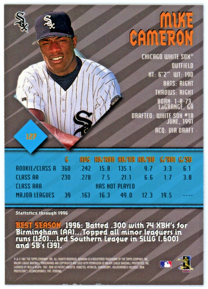 1997 Bowman's Best #127 Mike Cameron * Chicago White Sox * 3 Time Gold ...