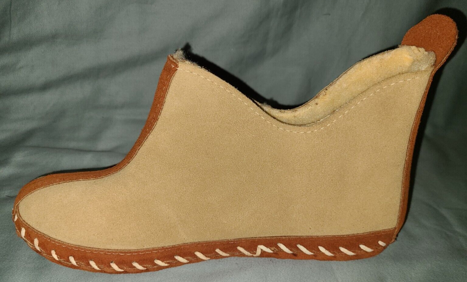 NOS Sioux Mox beige suede & shearling moc booties / slippers, ladies ...