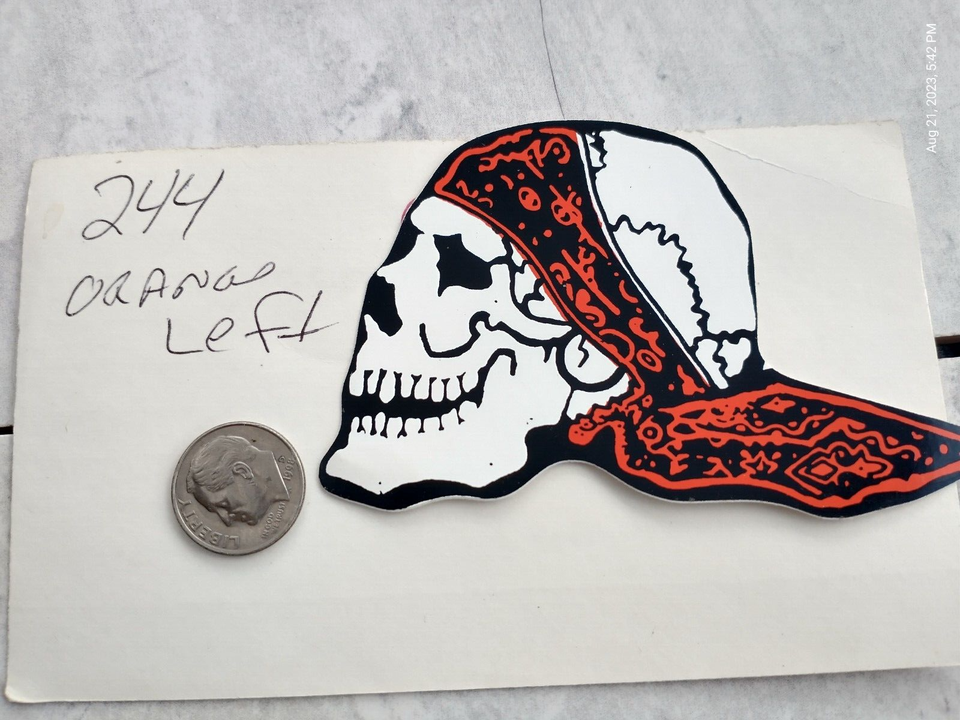 Small Hand made Decal Sticker SKULL FACING LEFT ORANGE BANDANNA | eBay