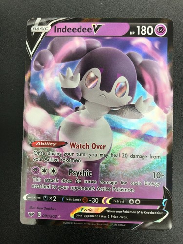 Indeedee V ULTRA RARE 091/202 Sword & Shield Base Set Pokemon card NM ...