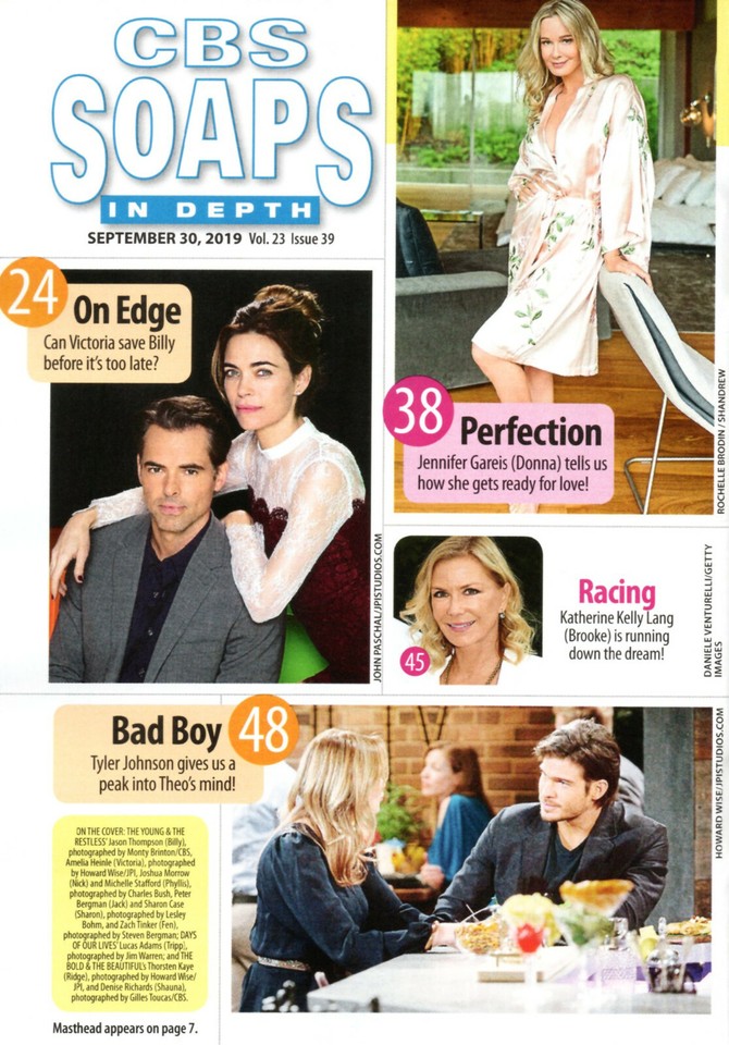 CBS Soaps In Depth Magazine September 30 2019 Jason Thompson Tyler ...