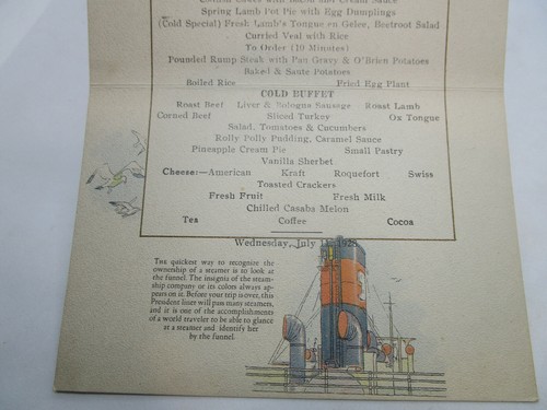DOLLAR STEAMSHIP LINES LUNCHEON MENU " 273 MILES TO HONOLULU " JULY ...