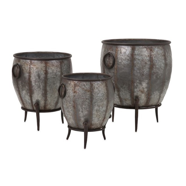 IMAX Mureilene Galvanized Planters - Set of 3 Gray for sale online | eBay