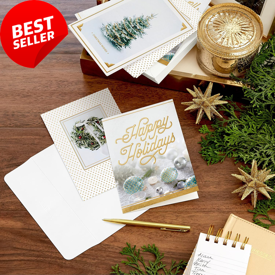 Boxed Christmas Cards Assortment, White and Gold (40 Cards and ...