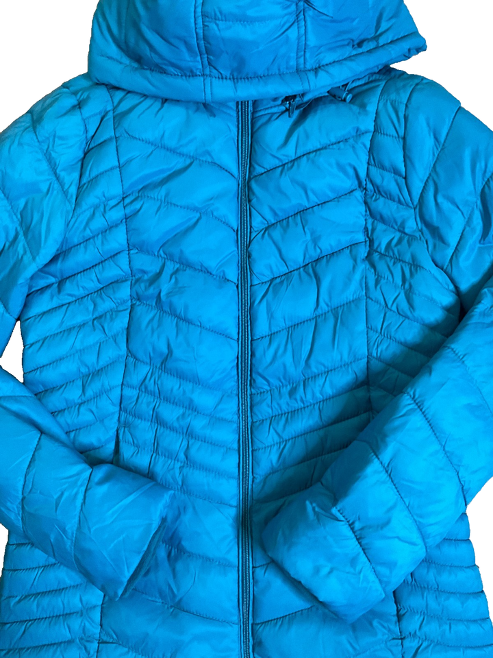 XERSION Hooded Puffer Coat Jacket Blue Women's Long Sleeve Full Zip ...
