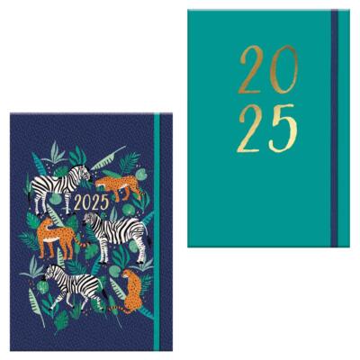 2025 Diary A5 Soft Cover Week To View Jungle Zebra Leopard Blue Green ...