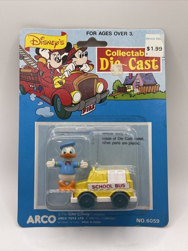 Vintage Disney Arco Donald Duck with School Bus Collectible Die-cast ...