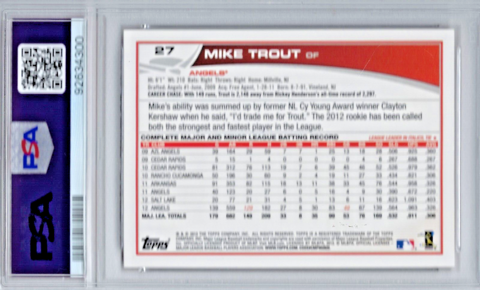 2013 Topps #27 Mike Trout Sliding-Target Red Border PSA NM 7 (JBC738 ...