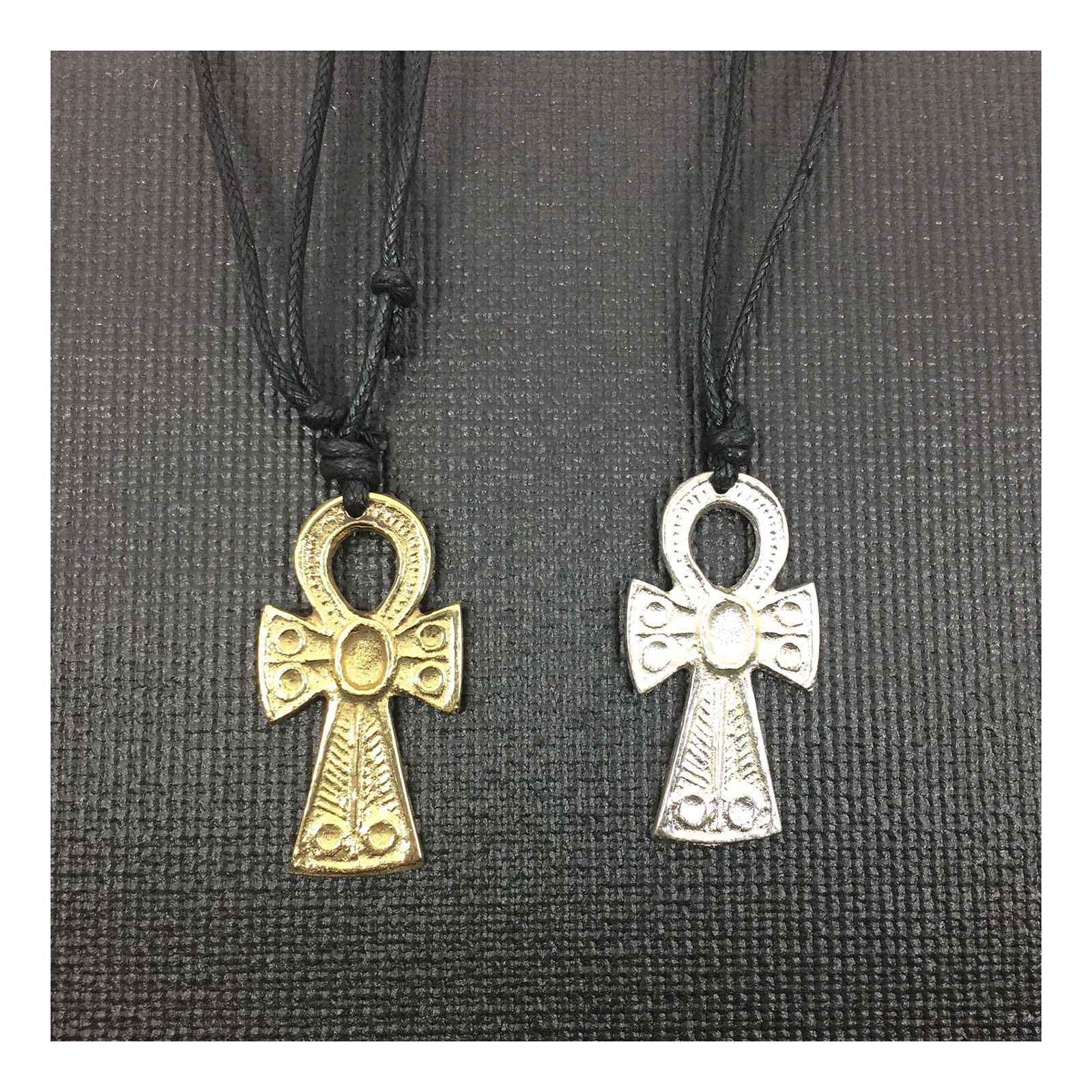 Metal Ankh Shield Symbol Charm Pendant Black Cord Adjustable Necklace 1 ...