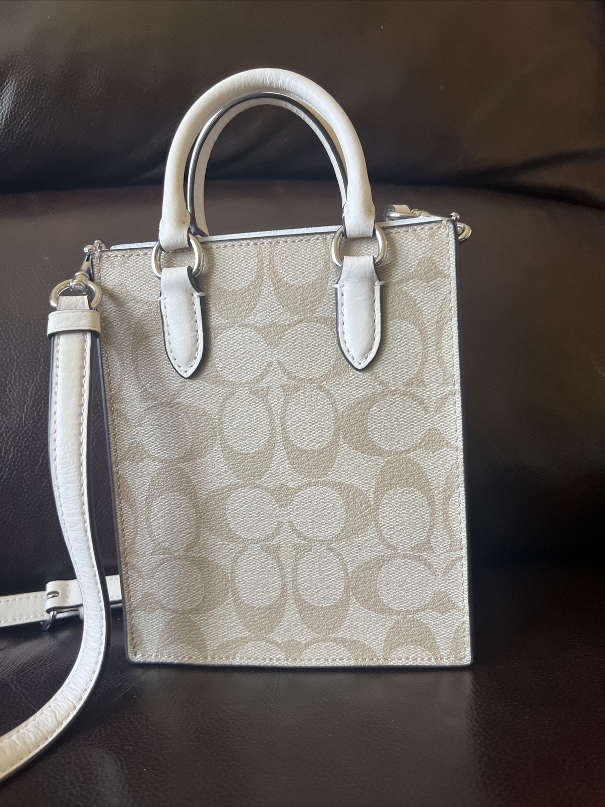 Coach North South Mini Tote Signature Canvas Silver / Light Khaki ...
